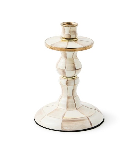 Mocha Check Small Enamel Candlestick Holder - Cornelia Park